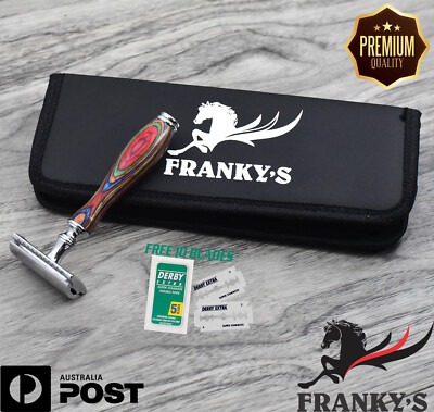 FRANKY MULTI Wood Men Safety Razor Double Edge Razors 10 Free Blades ...