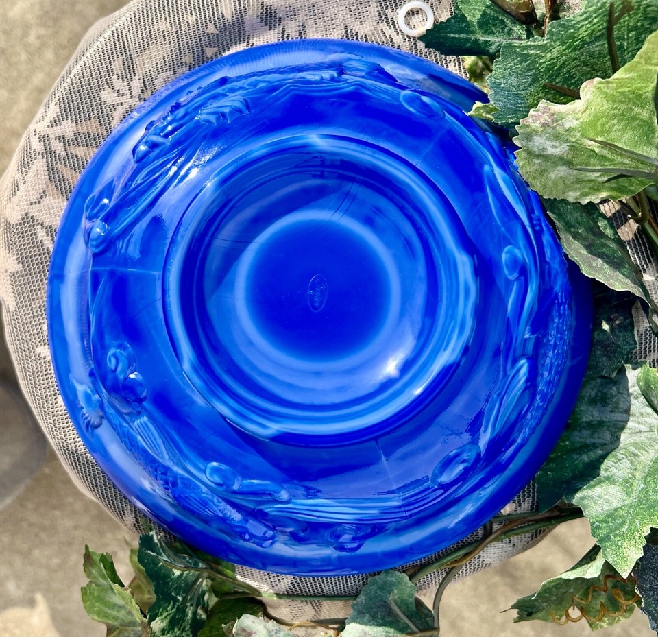 RARE Fenton**MARBLED PERIWINKLE BLUE ATLANTIS KOI FISH BOWL**1990's ...