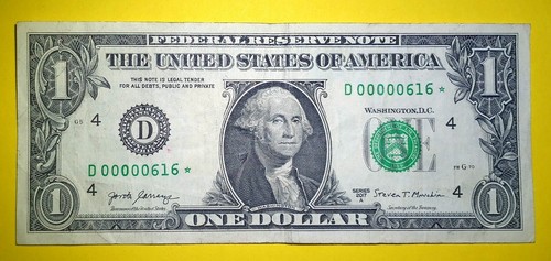 Low Fancy Serial Number 5 of a Kind Trinary Star Note $1 Bill 2017A ...