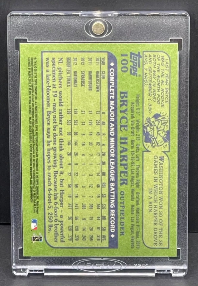 Bryce Harper RARE ROOKIE RC INVESTMENT CARD SSP TOPPS PHILLIES MVP HOF ...