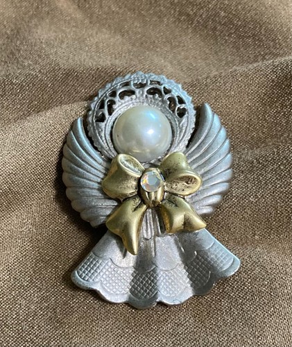 Signed JAC WIN Design Angel Brooch Pin Bow Faux Pearl Rhinestone | eBay