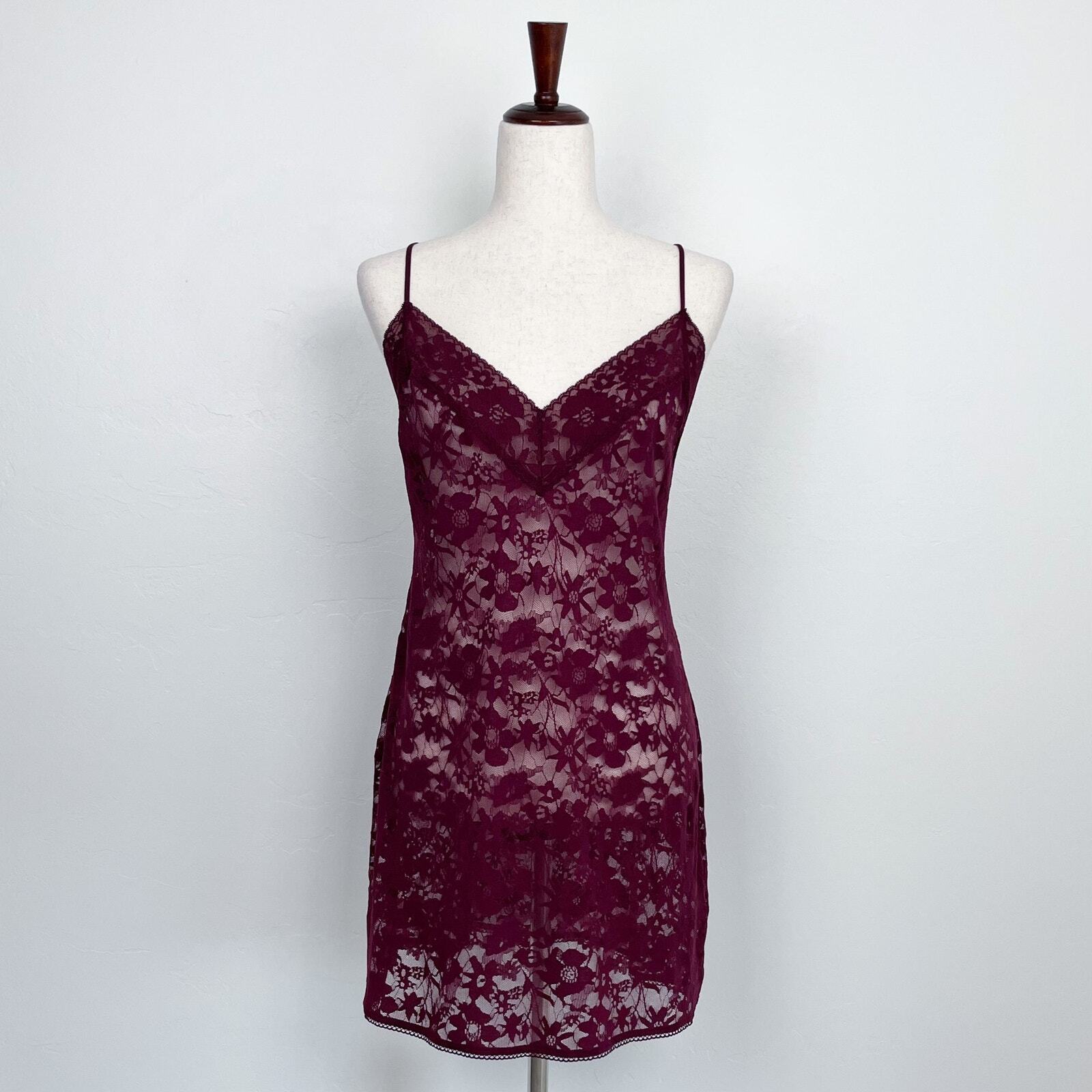 Victoria's Secret Sheer Lace Burgundy Sexy Chemise Sl… - Gem