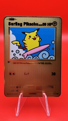 Pokemon METAL card for display/gift Surfing Pikachu 111/108 1st Edition ...
