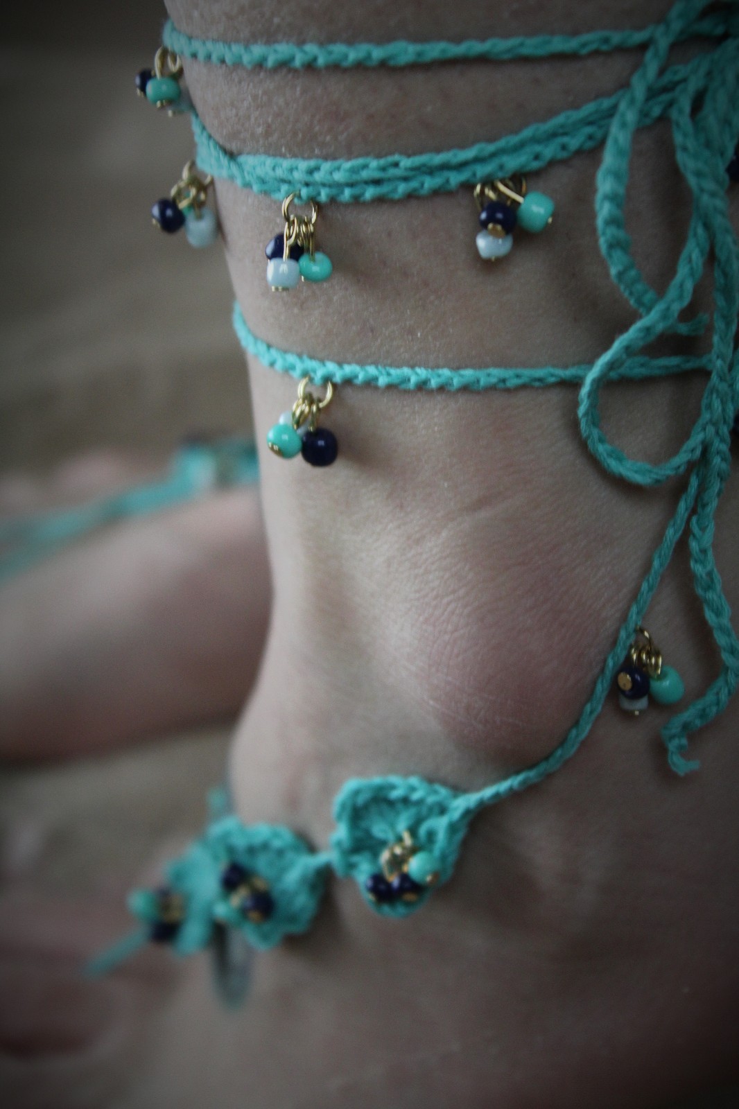 Crochet Gold Beaded Barefoot Sandals Foot Chains Anklet Toe Ring- TQ or ...