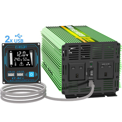 EDECOA Power Inverter 12V 240V Pure Sine Wave Inverter 2000W ECO Remote ...