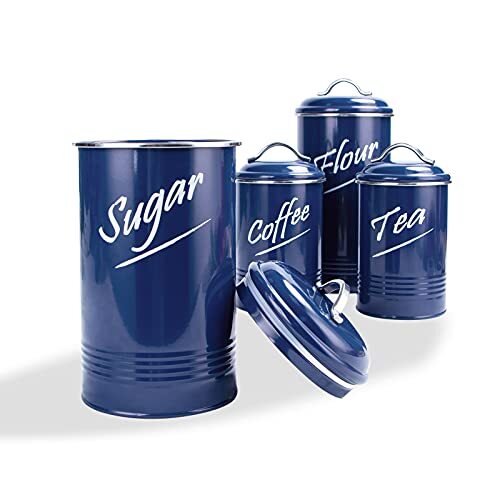 Canister Sets Navy Blue Food Storage Canisters Containers Carbon Steel ...