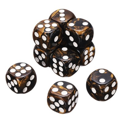 10Pcs 6 Sided Colored Standard Dice, Acrylic D6 Game Dice, Black/Gold ...