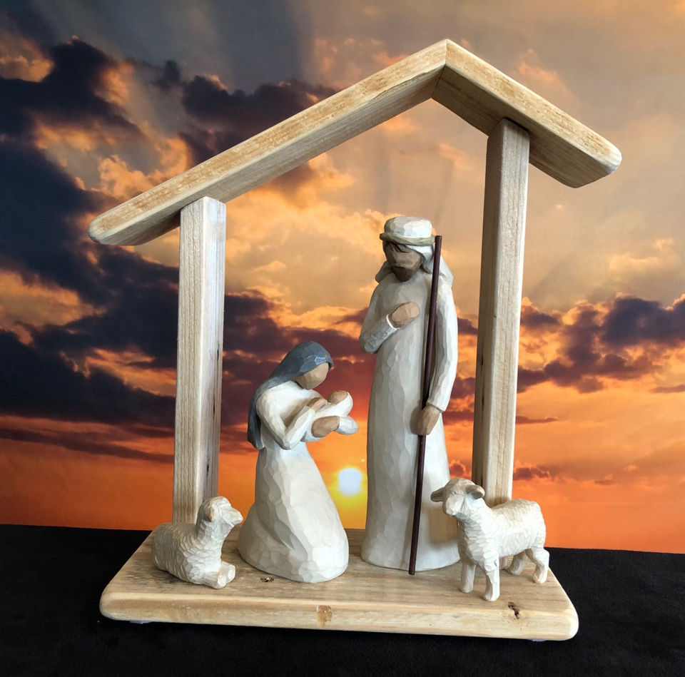 Handmade Nativity Christmas Stable With Rustic Roof, Nail Holes, Tiny ...