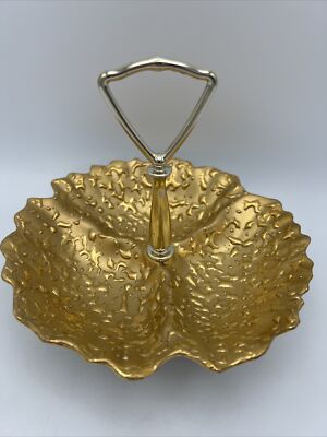 Vintage 22K Hand Decorated Weeping-Bright Gold Sectioned Candy Trinket ...