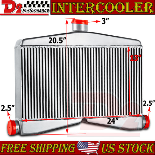 24"x13"x 3.5" 2-In-1-Out Turbo Intercooler Twin Dual 2.5 Inlet 3 ...