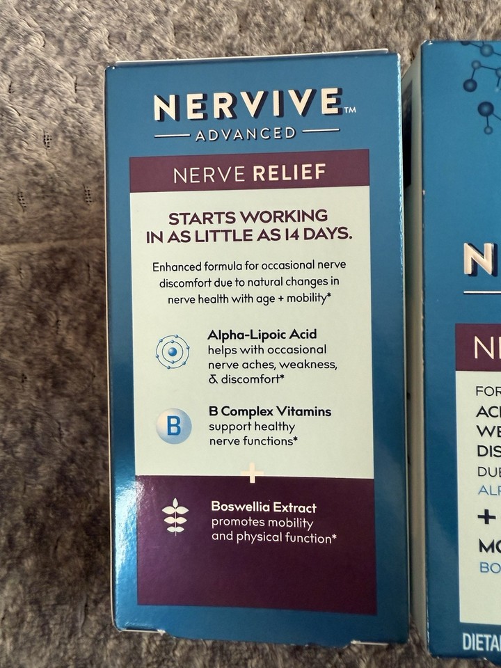 Lot Of 2 Nervive Advanced Nerve Relief 30 Tabs Ea Exp: 10/25 New ...