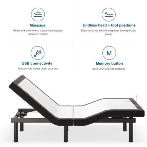 Split King Adjustable Electric Bed Frame Base Massage Wireless Remote ...