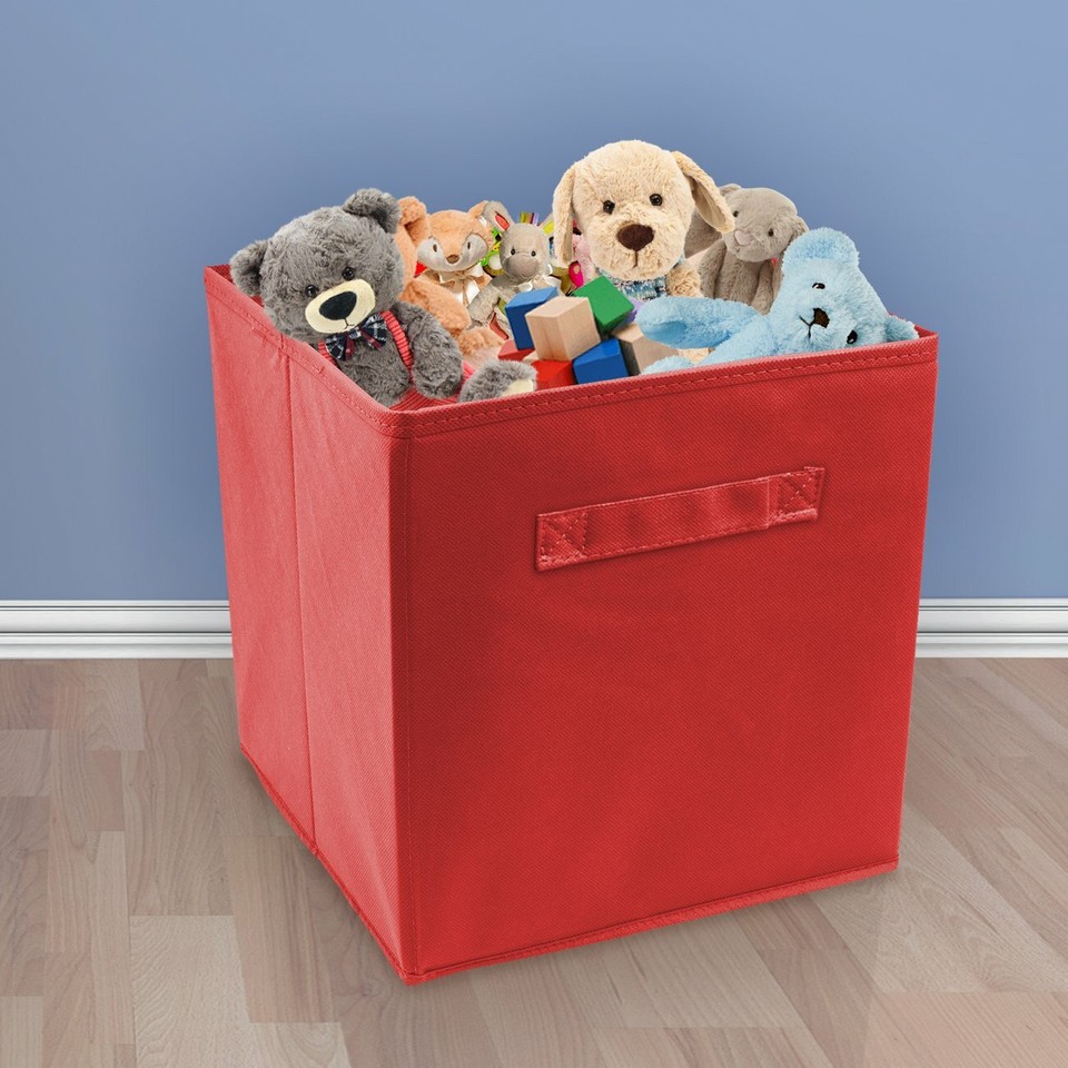 Set 6 Red Cube Storage Bins Foldable Fabric Basket Drawers Organizer ...