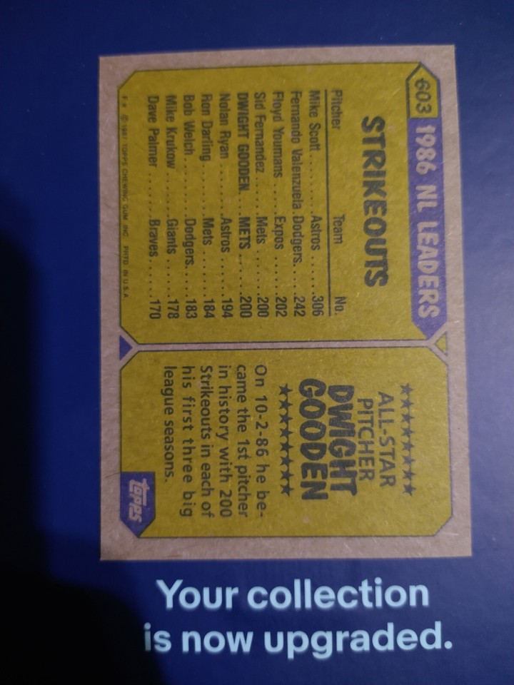 Dwight "Doc" Gooden 1987 Topps All Star #603 New York Mets Baseball ...