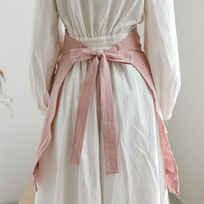 Women Falbala Half Short Apron with Pocket Washed Cotton Kitchen ...