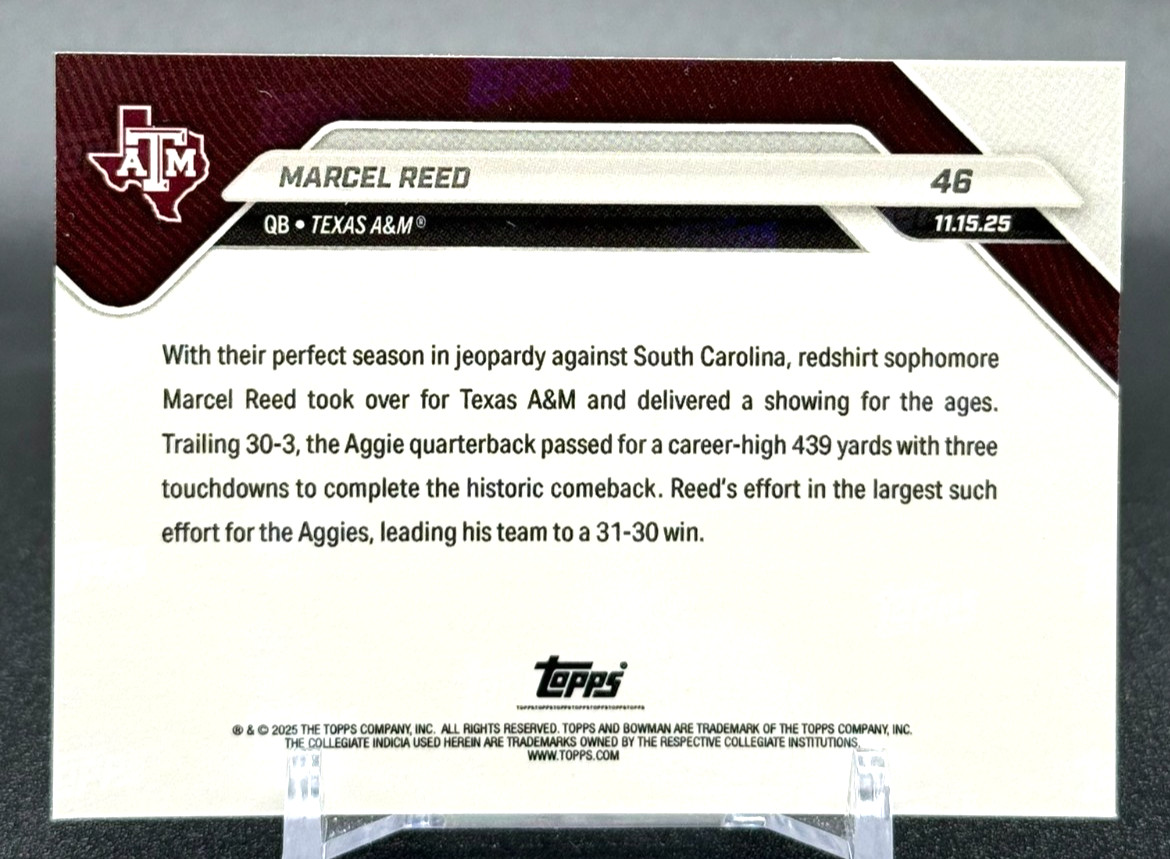 2025 Bowman U Now Marcel Reed Sparks Largest Aggie Comeback