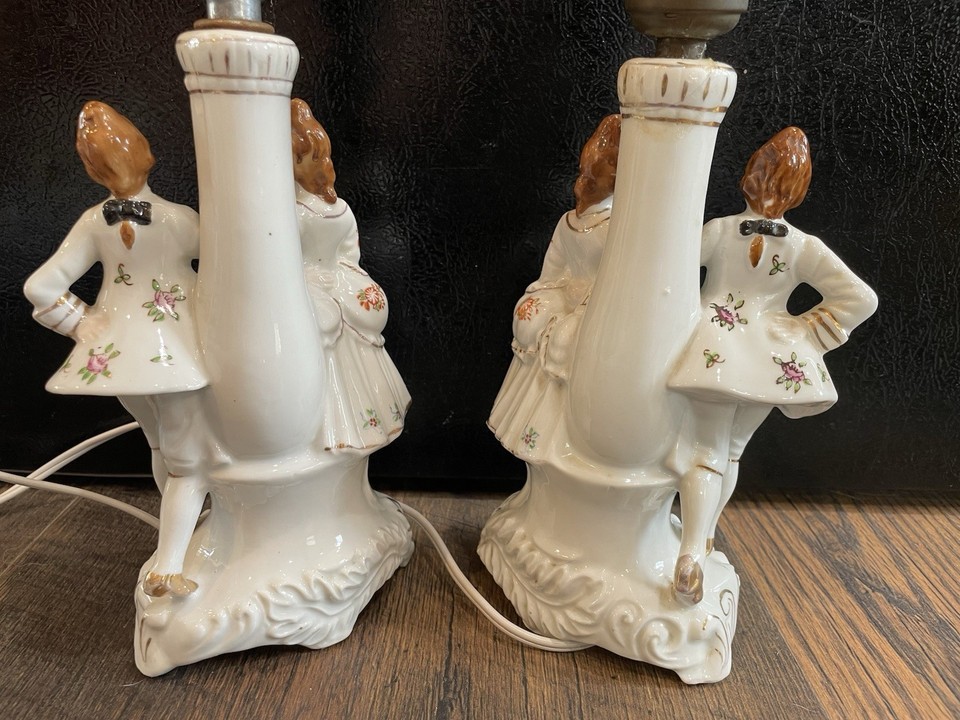 2 Ceramic TABLE LAMPS Victorian Couple BALL ROOM DANCING Occupied Japan ...