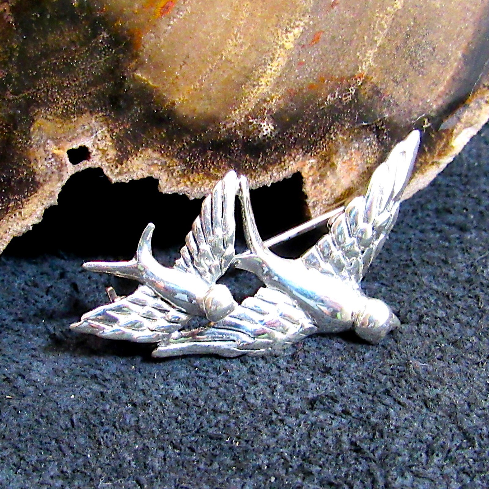 Solid 925 Sterling Silver Diving Birds Pin / Swallows Brooch ...