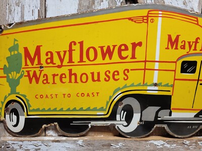 VINTAGE MAYFLOWER PORCELAIN SIGN OLD TRUCKING MOVING TRACTOR TRAILER ...