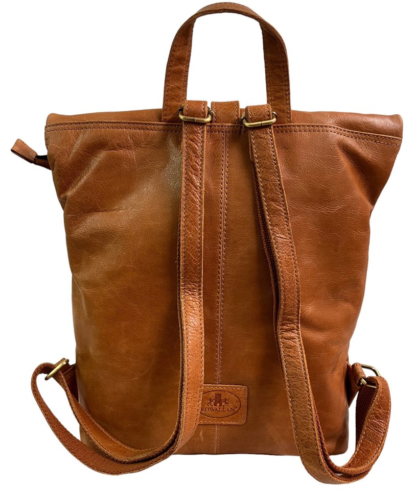 Rowallan Scotland Large Rustic Tan Zip Leather FoldOver Rucksack ...