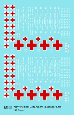 K4 HO Scale Decals US Army Medical Department Hospital Passenger Car ...