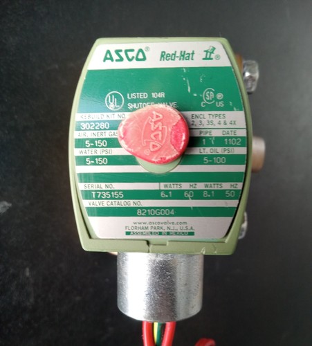 Asco 8210G004 Solenoid Valve 1" pipe size Valves, 110/50 120 60, 5psi ...