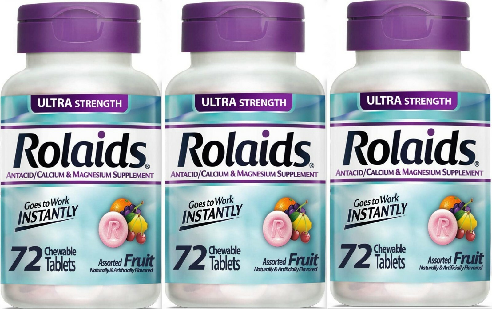 ROLAIDS Ultra Strength Chewable Antacid Tablets 72ct FRUIT ( 3 pack ...