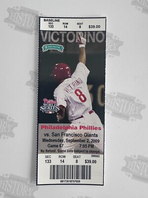 2009 San Francisco Giants at Philadelphia Phillies Ticket 9/2/09 Brad ...