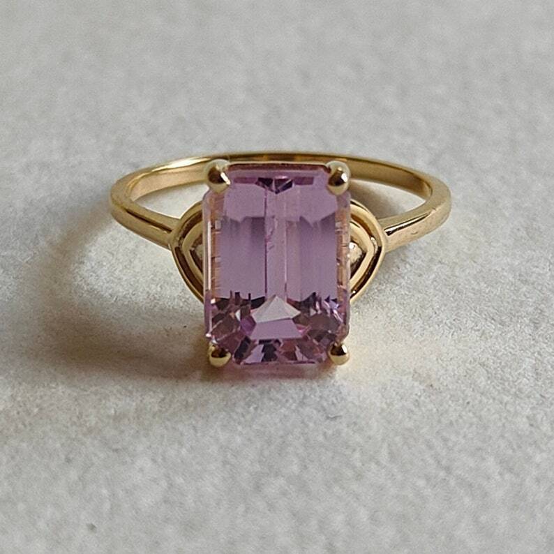 Natural Kunzite Gemstone Dainty Engagement Ring 14k Gold Finish Silver ...
