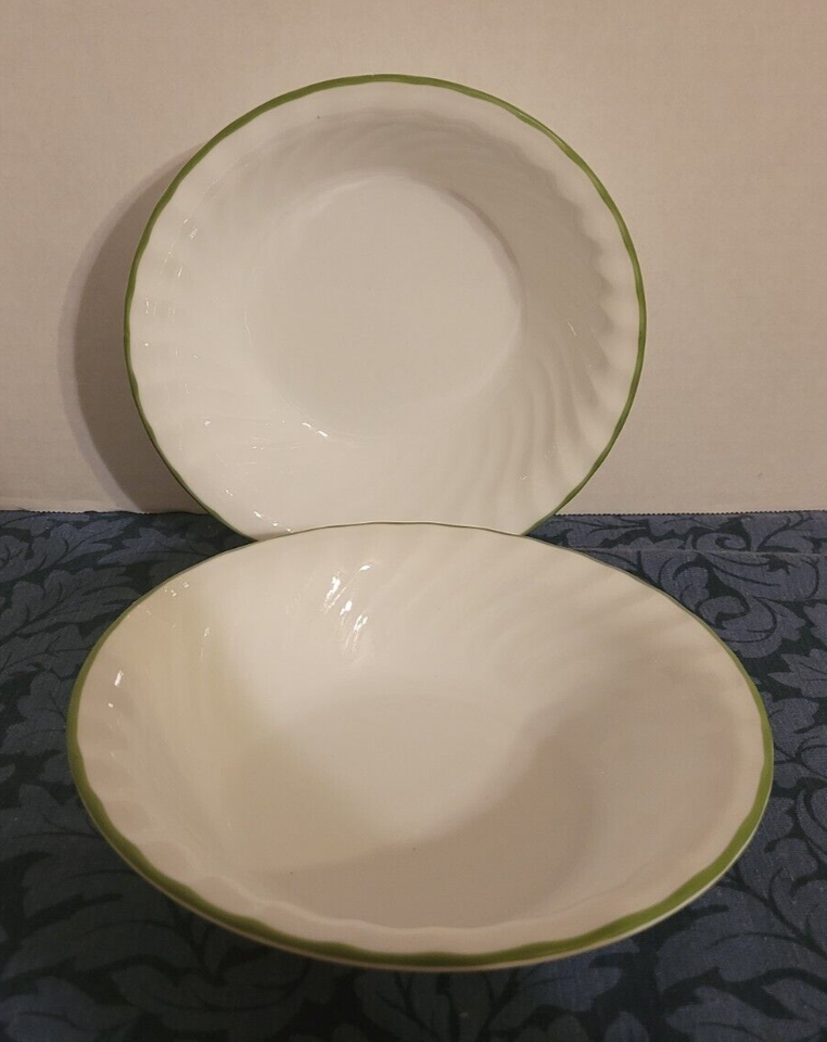 Set 2 Corelle Delicate Array Swirl 7" Soup Cereal Bowl Light Green Rim ...