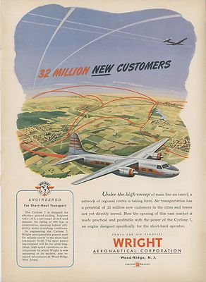 1946 Wright Aircraft Engines Ad Cyclone 7 Airplane Great Artwork ...
