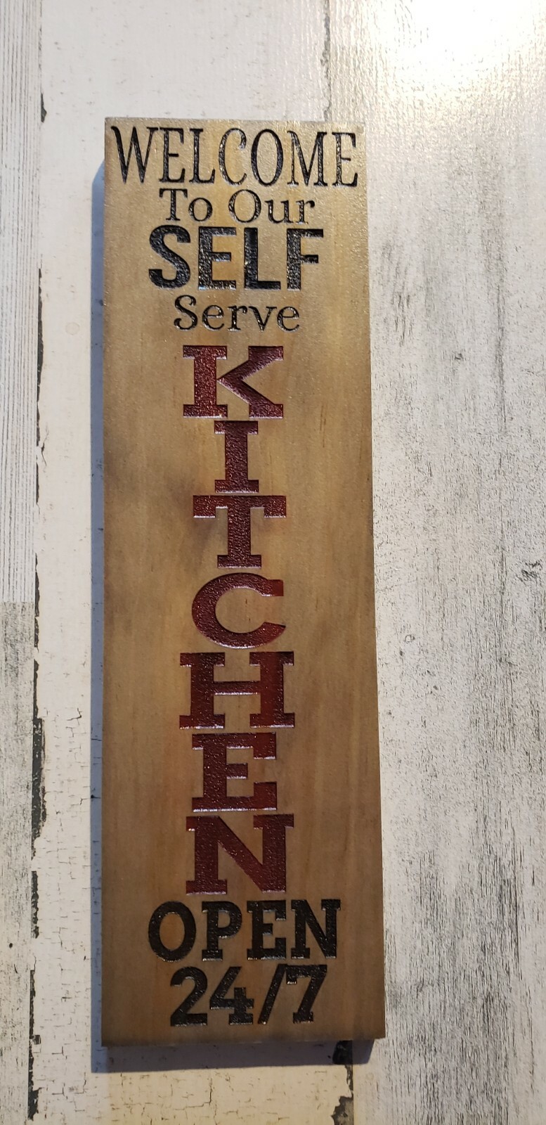 Laser engraved hand painted wooden sign Self Serve Kitchen | eBay