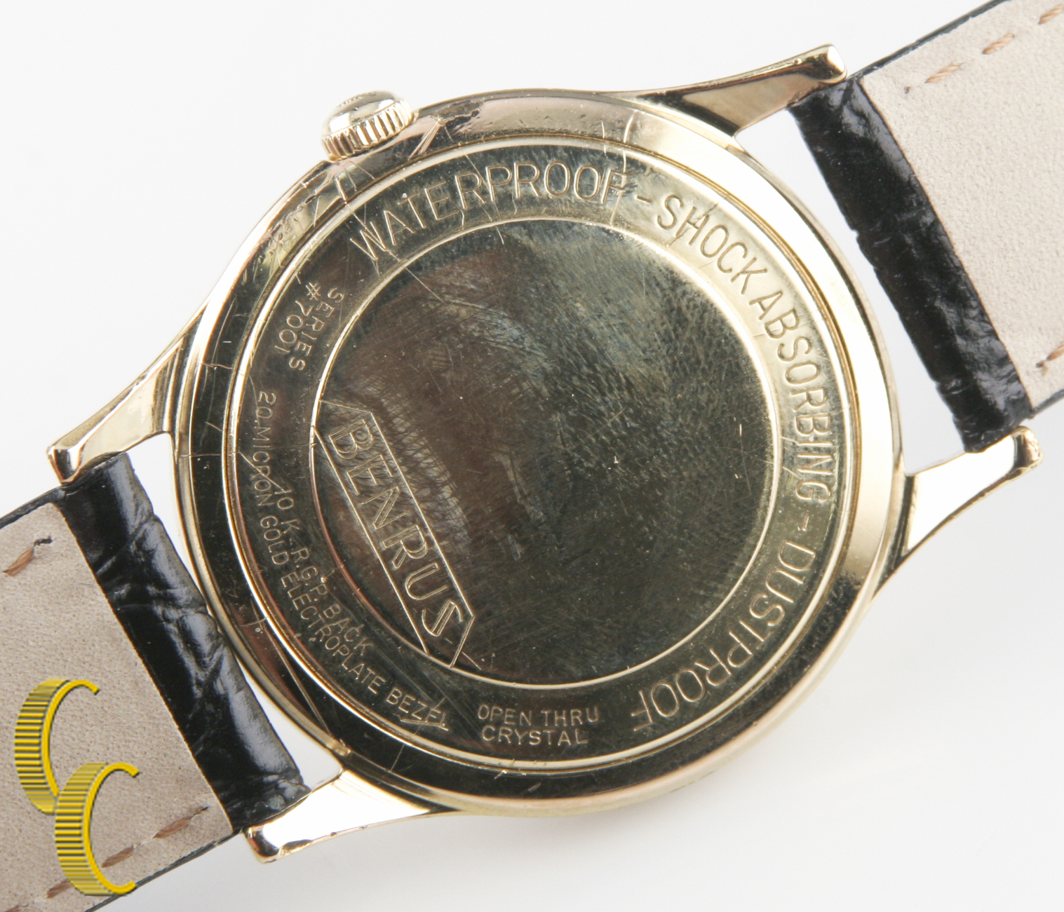 Benrus Gold-Plated Shock Absorber Watch w/ Date Leather Band Gift for ...