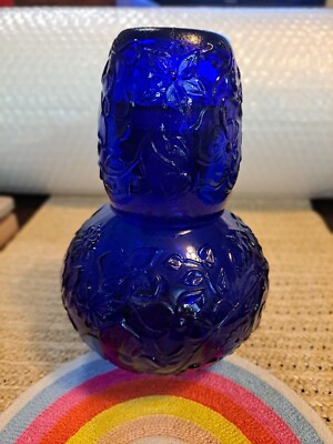 Vintage Fenton Cobalt Blue Glass Tumble Up Set bedside Decanter w/Rolly ...