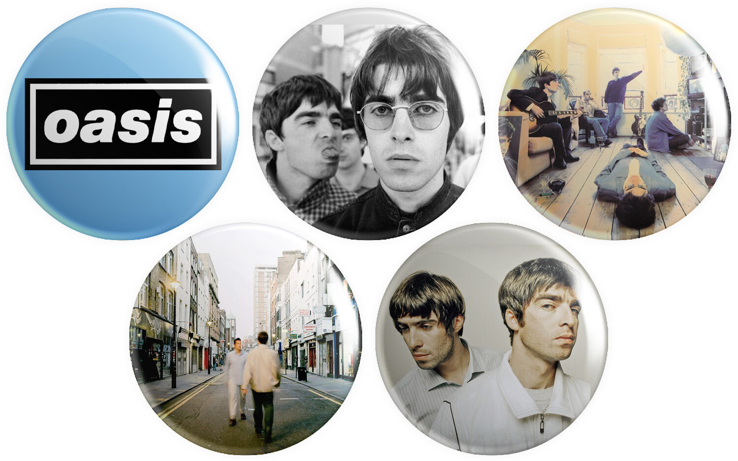 5 x Oasis BUTTON PIN BADGES 25mm 1 INCH – Band Britpop Noel Liam ...