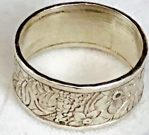 Vtg ED LEVIN Sterling Silver Cigar Band Ring Sz 6.5 8 mm Wide Floral ...