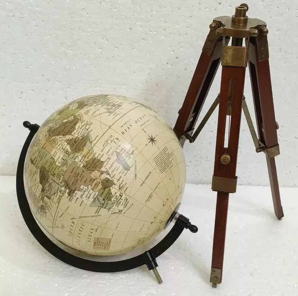 Globe World Tripod Map Stand Nautical Wooden Table Antique Decor ...