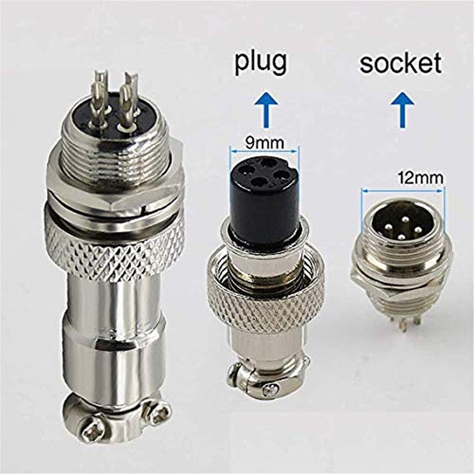 5PCS GX12 12mm Thread Aviation Connector Plug Socket 4 Pin 5A Male ...