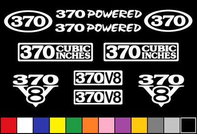 370 V8 POWERED 10 DECAL SET TRUCK ENGINE STICKERS EMBLEMS FENDER BADGE ...