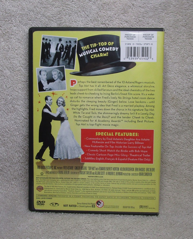 TOP HAT DVD Movie Official Warner Bros. Release FRED ASTAIRE & GINGER ...