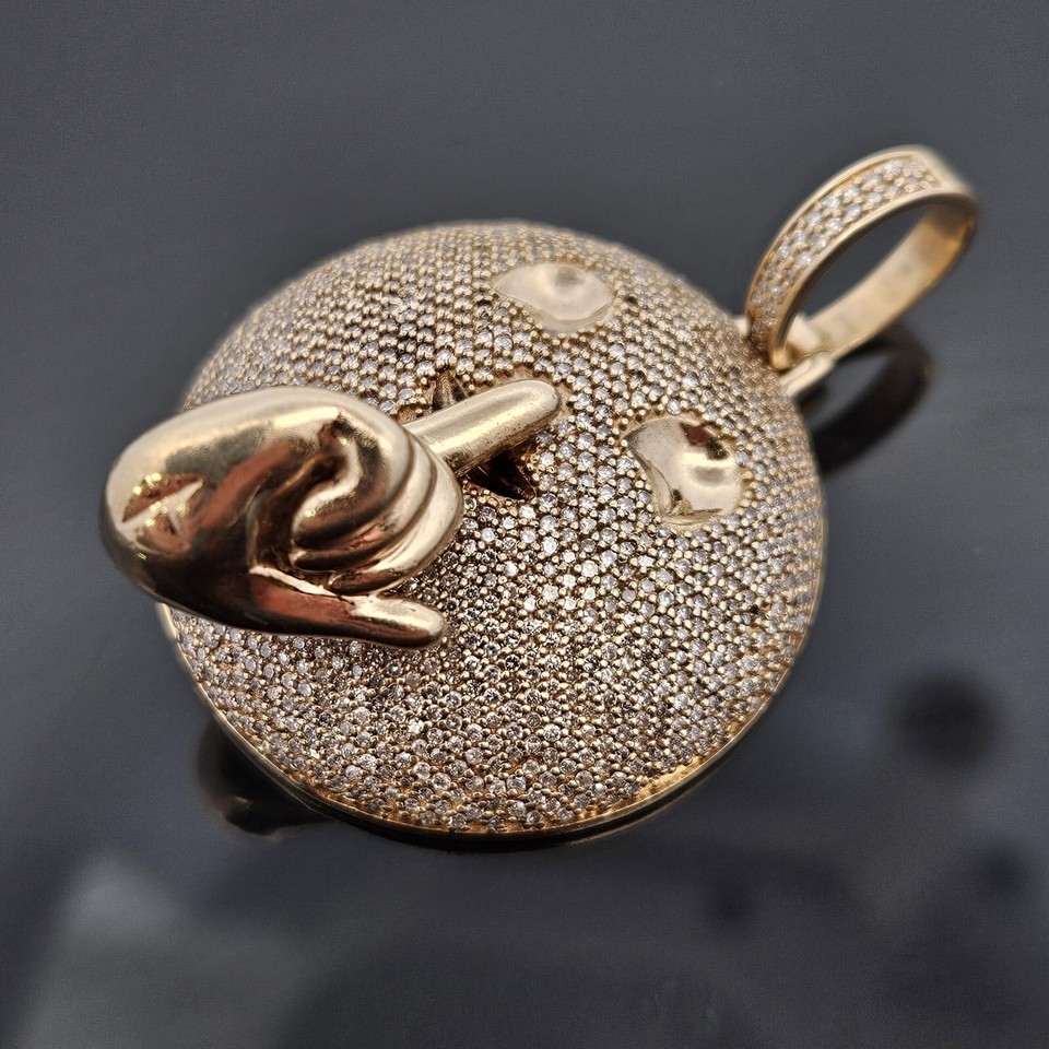 10KT Yellow Gold 1.48TCW Diamond Articulating Shush Emoji Pendant Charm ...
