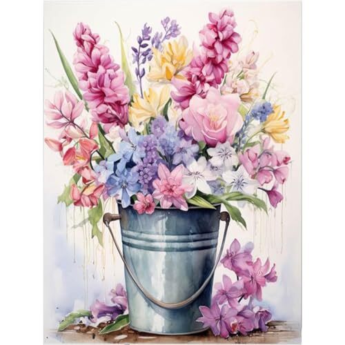 Diamond Painting Kits for Adults, Colorful Flowers in Bucket 5D Flowers ...