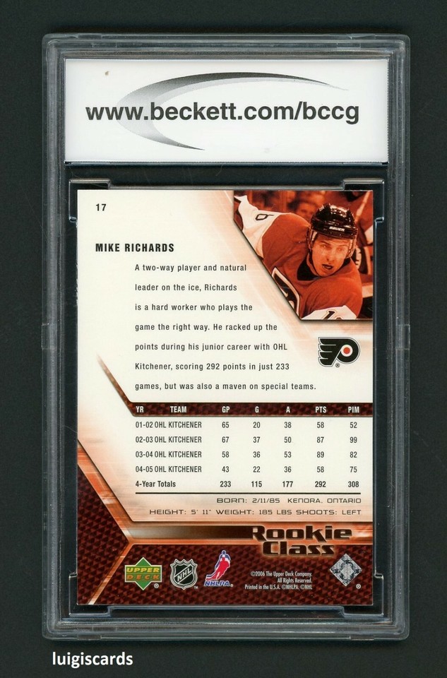 2005-06 UD Rookie Class #17 Mike Richards BCCG 10 Mint or Better Flyers ...