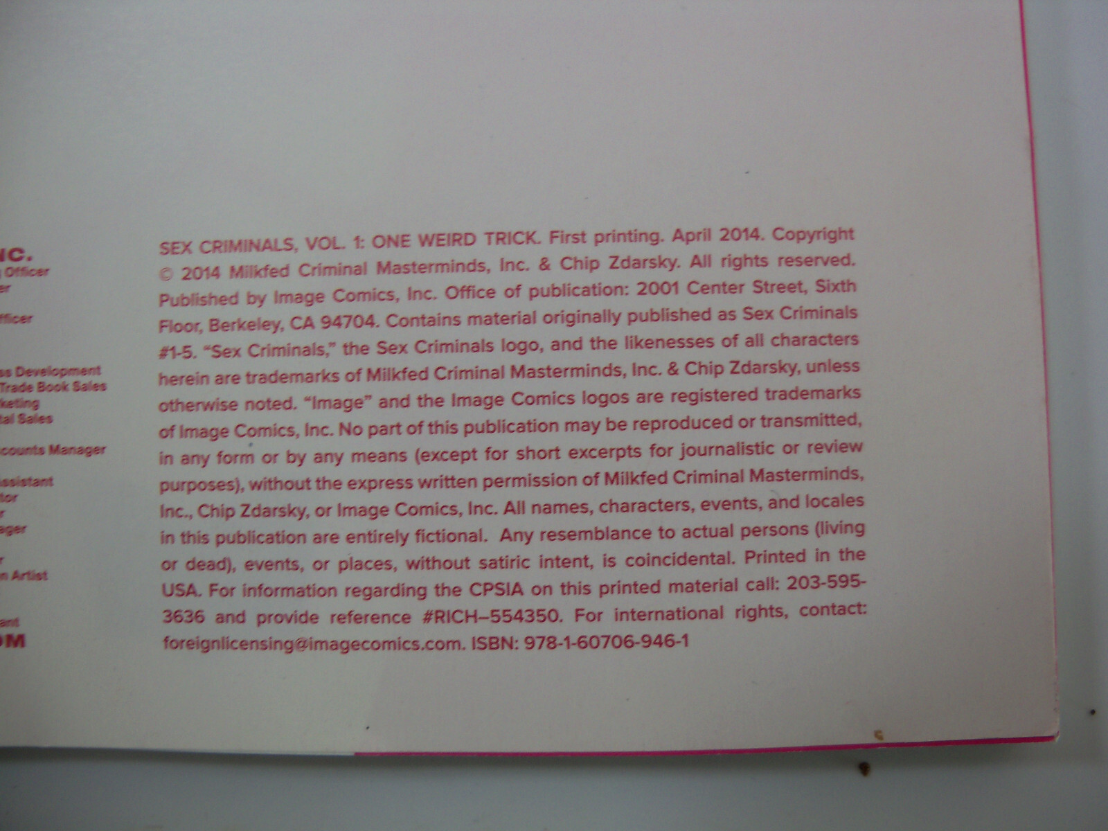 Sex Criminals One Weird Trick by Matt Fraction & Chip Zdarsky Signed ...