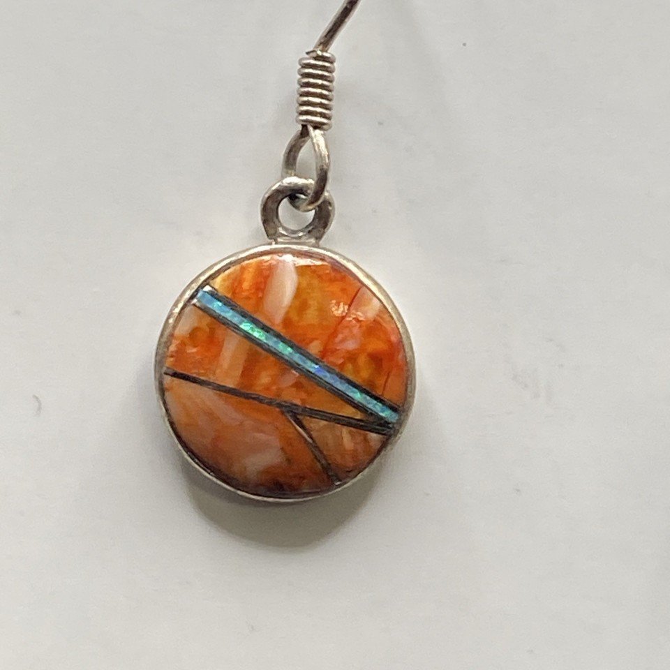 Native American Signed OP Sterling Silver Inlaid Dangle Earrings | eBay ...