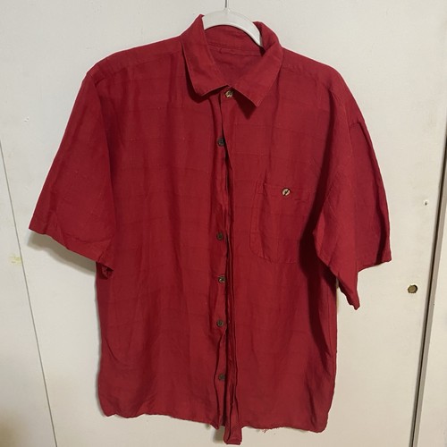 Vintage Detailed Red Short Sleeve Button-Up Shirt with Pocket | eBay