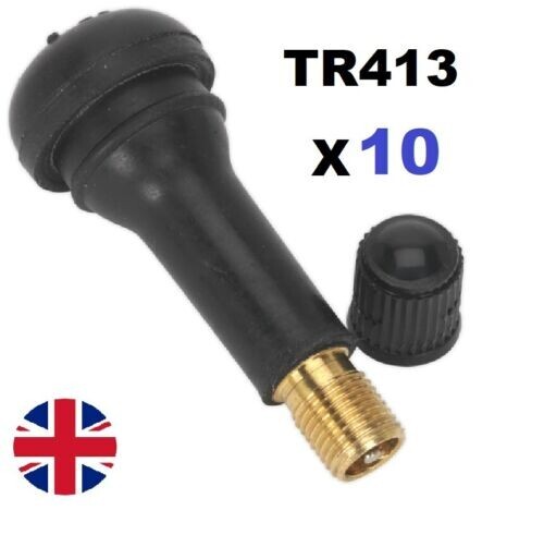 10x TR413 Tubeless Tyre Valves & Dust Caps Rubber Snap In Car Bike ...