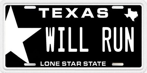 Texas Will Run Black & White Custom Metal Vanity License Plate car ...