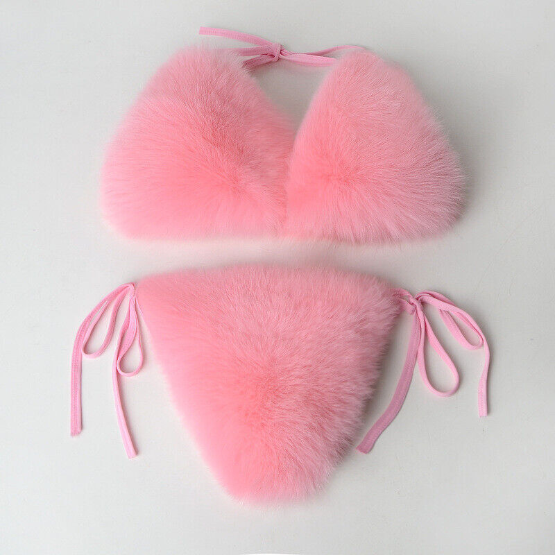 Fox Fur Swimsuit Beach Bikini Sexy Split Fur Bikini Set Micro Bra G ...