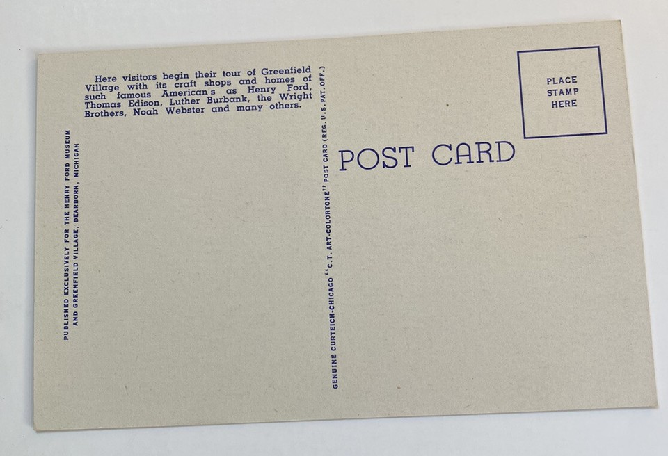 Vintage Linen Postcard ~ Gate Lodge Entry Greenfield Village ~ Dearborn ...